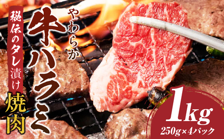 やわらか牛ハラミ焼肉 秘伝のタレ漬け1kg(250g×4P)_mk146-026 | 香川県三木町 | ふるさと納税サイト「ふるなび」
