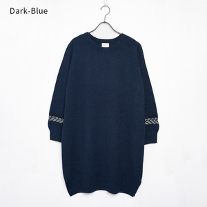 【ダークブルー】プレスジャガードチュニックワンピース BCA12406WA Sato-S2 佐藤繊維 【 天然素材 ウール アンゴラ シンプル 着心地 レディース チュニック ...